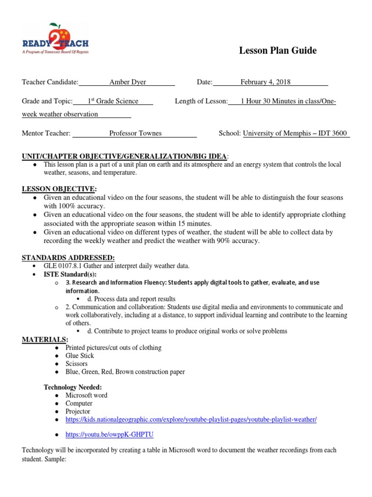 Edtpa Lesson Plan 2 | PDF | Weather | Lesson Plan