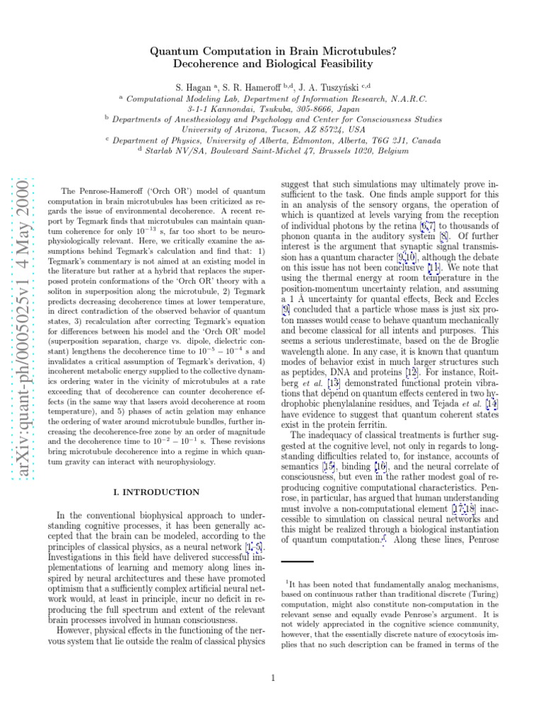 Quantum Computation in Brain Microtubules? Decoherence and Biological ...