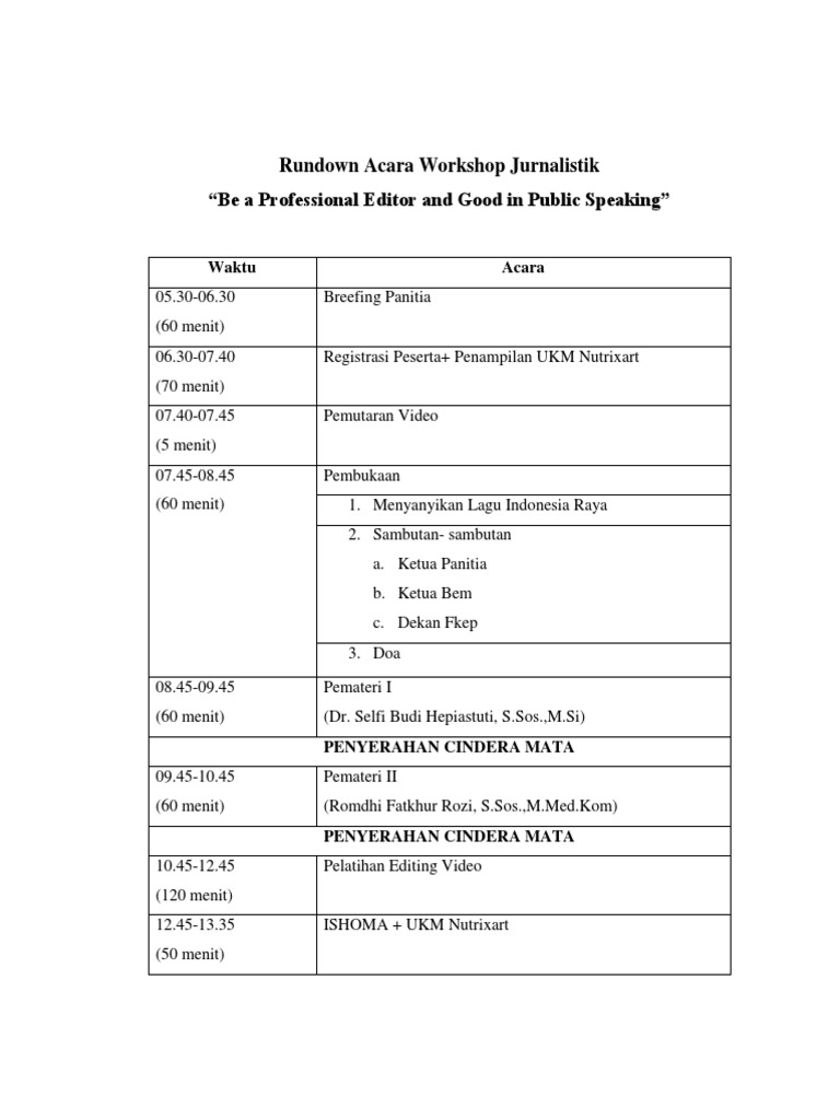 Rundown Acara Workshop Jurnalistik | PDF