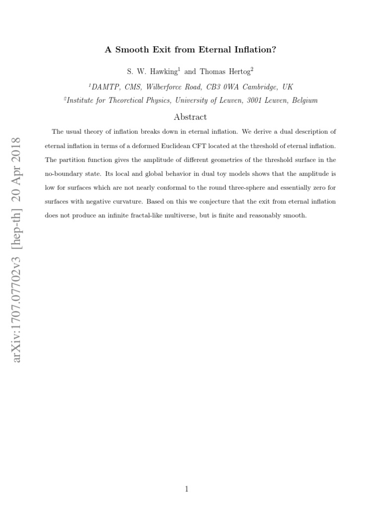 A Smooth Exit From Eternal Inflation? | PDF | Inflation (Cosmology ...