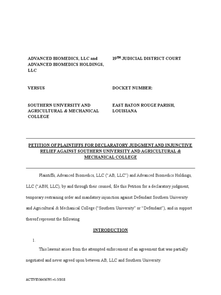 1 - Petition Against SU For Declaratory Judgment and Injunctive Relief-C1 PDF | Download Free ...