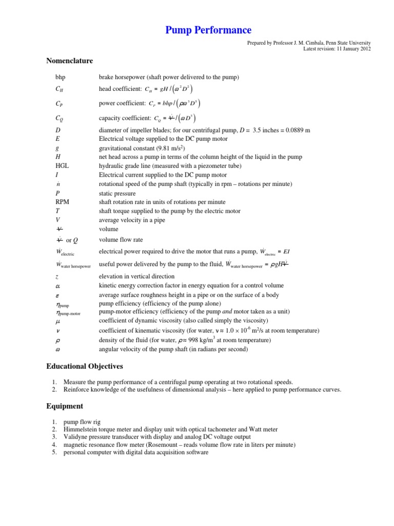 Pump Performance: Nomenclature | PDF | Pump | Horsepower