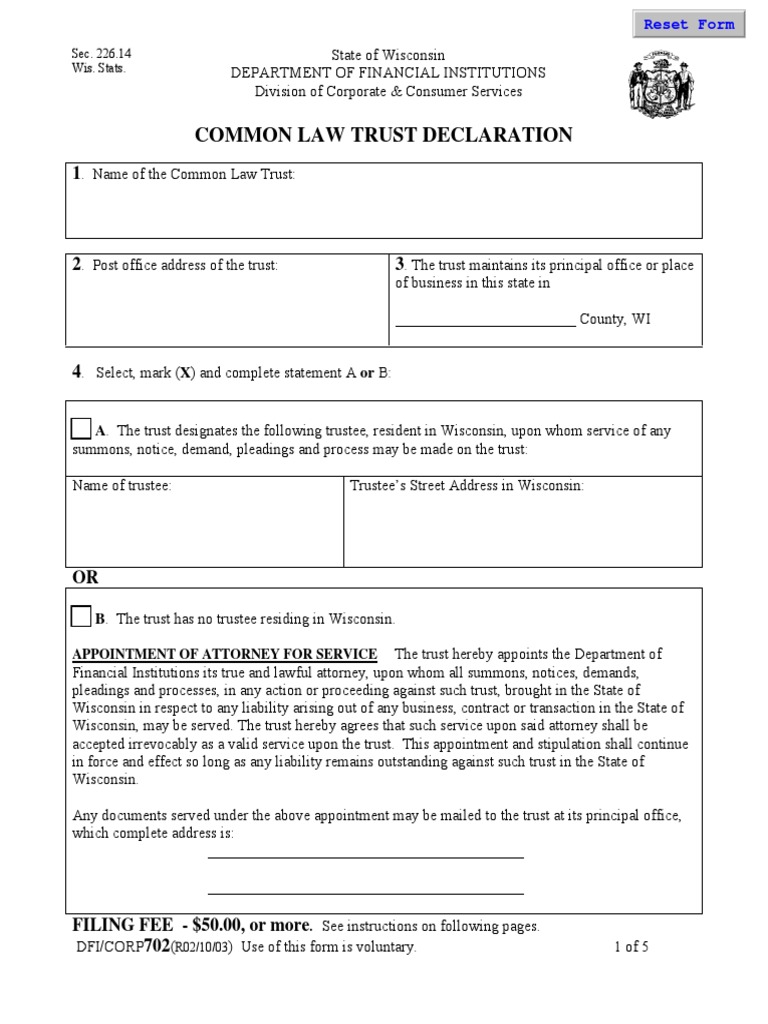 Common Law Trust Declaration Form 702 PDF | Download Free PDF | Service ...