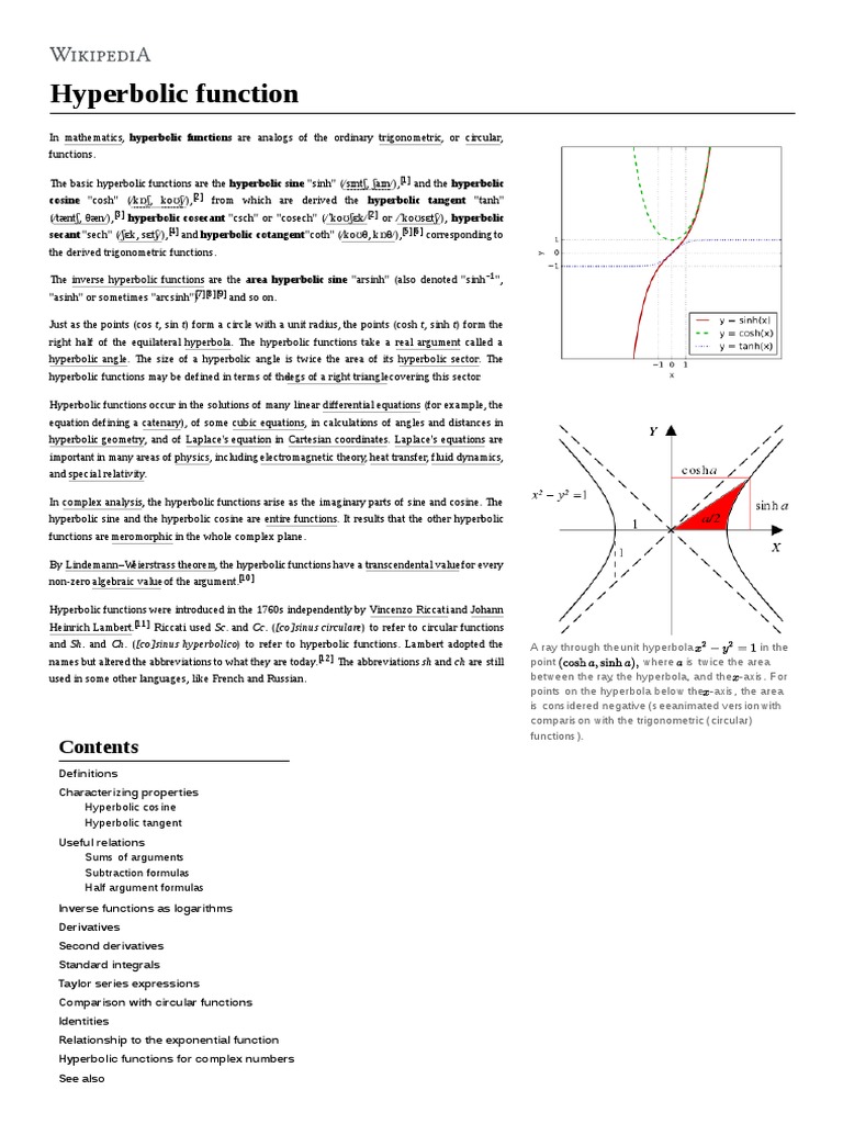 Hyperbolic Function Pdf Trigonometric Functions Complex Number