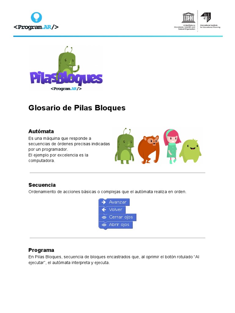 Glosario de Pilas Bloques PDF | PDF | Programa de computadora | Programación