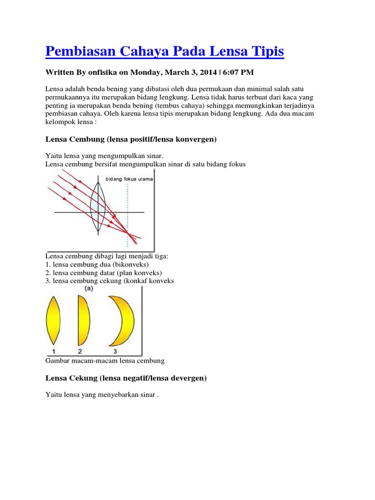 Pembiasan Cahaya Pada Lensa Tipis | PDF