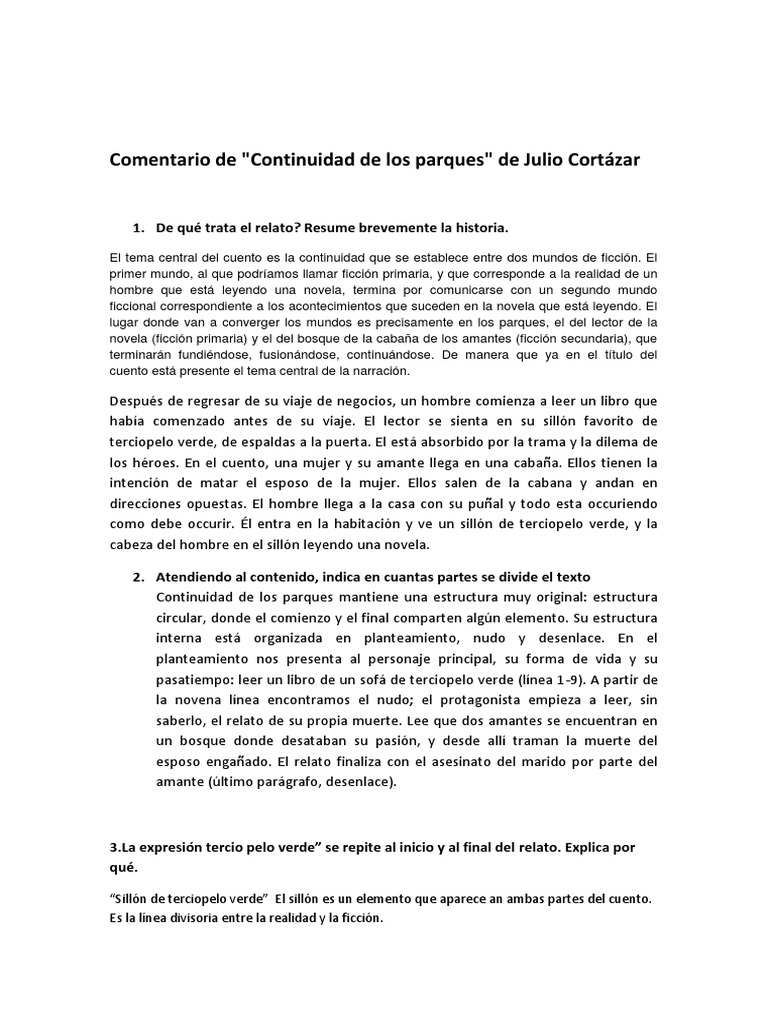 Comentario de - Continuidad de Los Parques-De Julio Cortázar | PDF