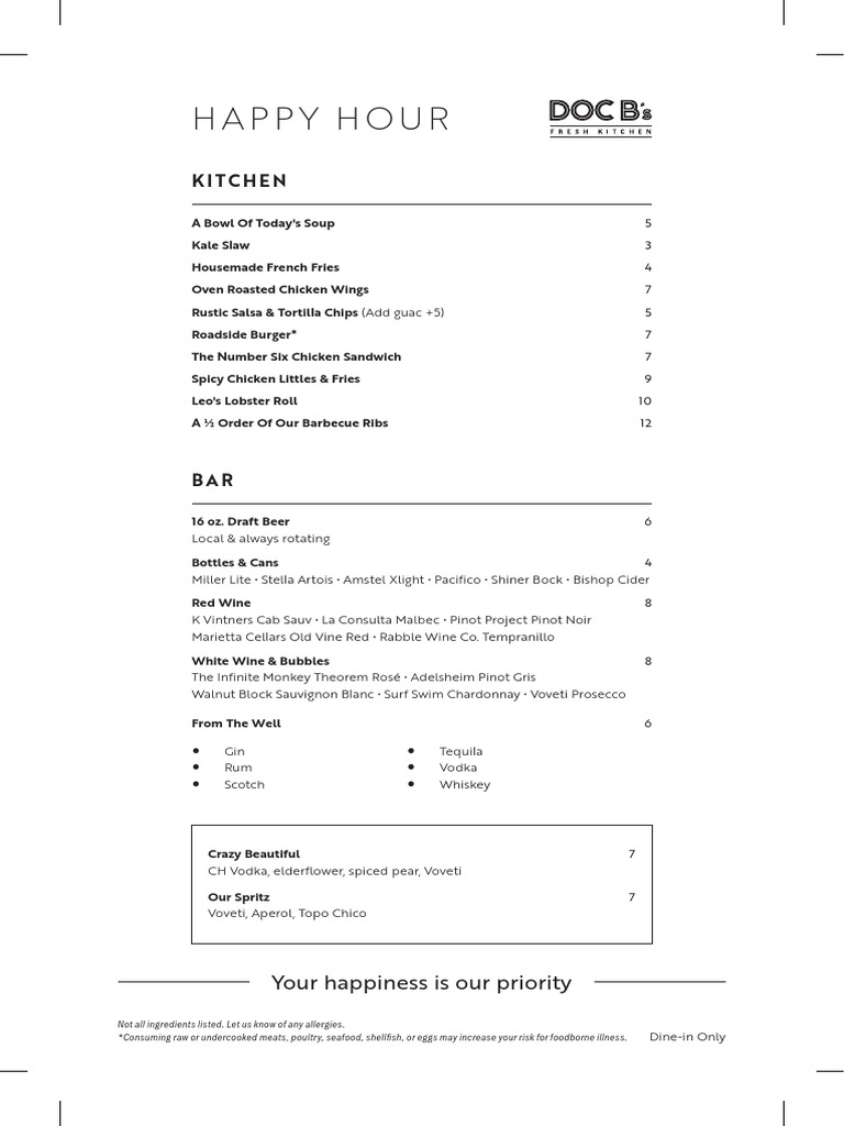 B's Dallas Happy Hour Menu | PDF