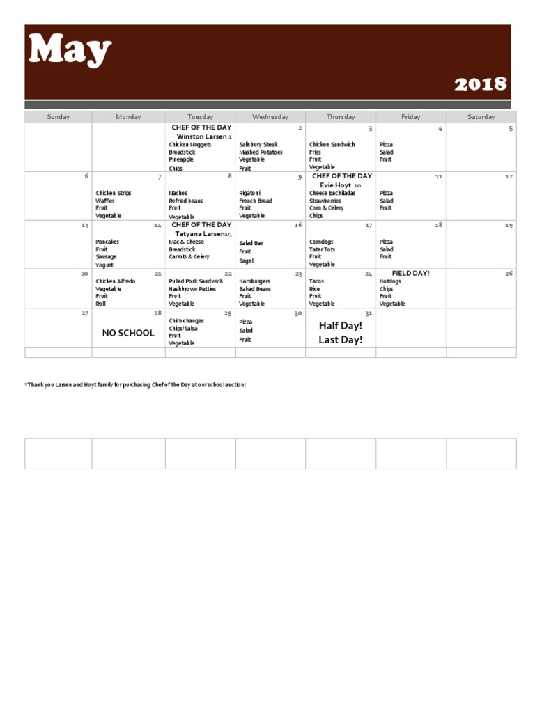 May Lunch Menu | PDF | French Fries | Salad