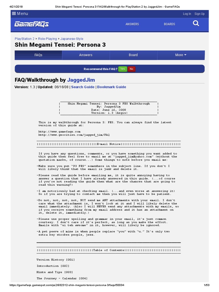 Persona 3 FAQ - Walkthrough | PDF | Strategy Guide | Leisure