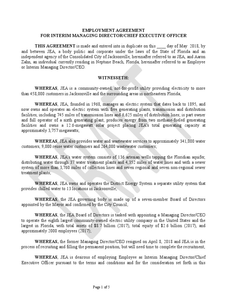 Interim CEO Managing Director Employment Agreement (Zahn) - April 25 ...