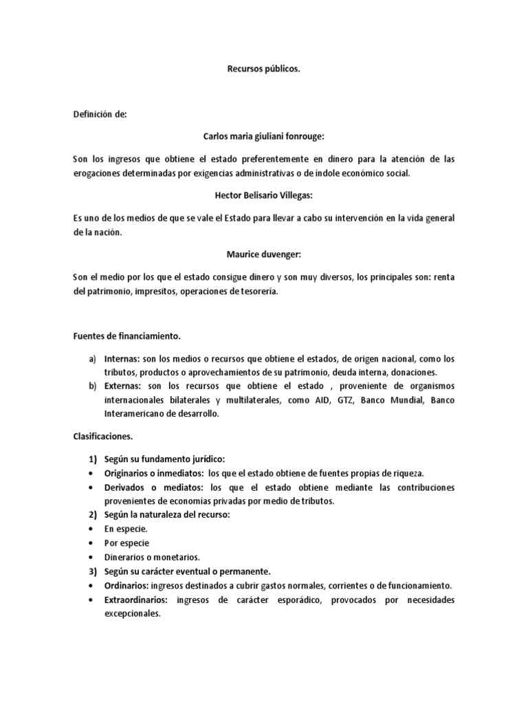 Clasificación de Recursos Públicos | PDF | Deuda gubernamental | Impuestos