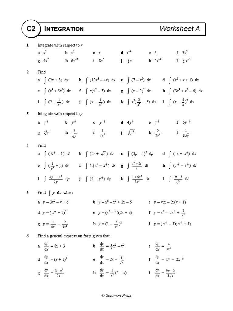 C2 Integration Worksheet Questions | PDF | Cartesian Coordinate System ...