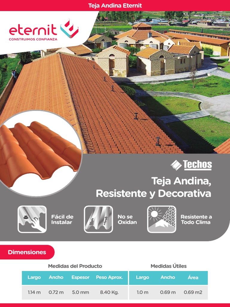 F 962 Ficha Técnica Eternit Teja Andina | Descargar gratis PDF | Naturaleza