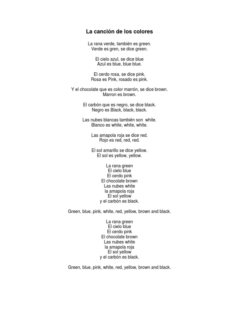 Color Song Lyrics in Spanish | PDF | Qualia | Lexicology