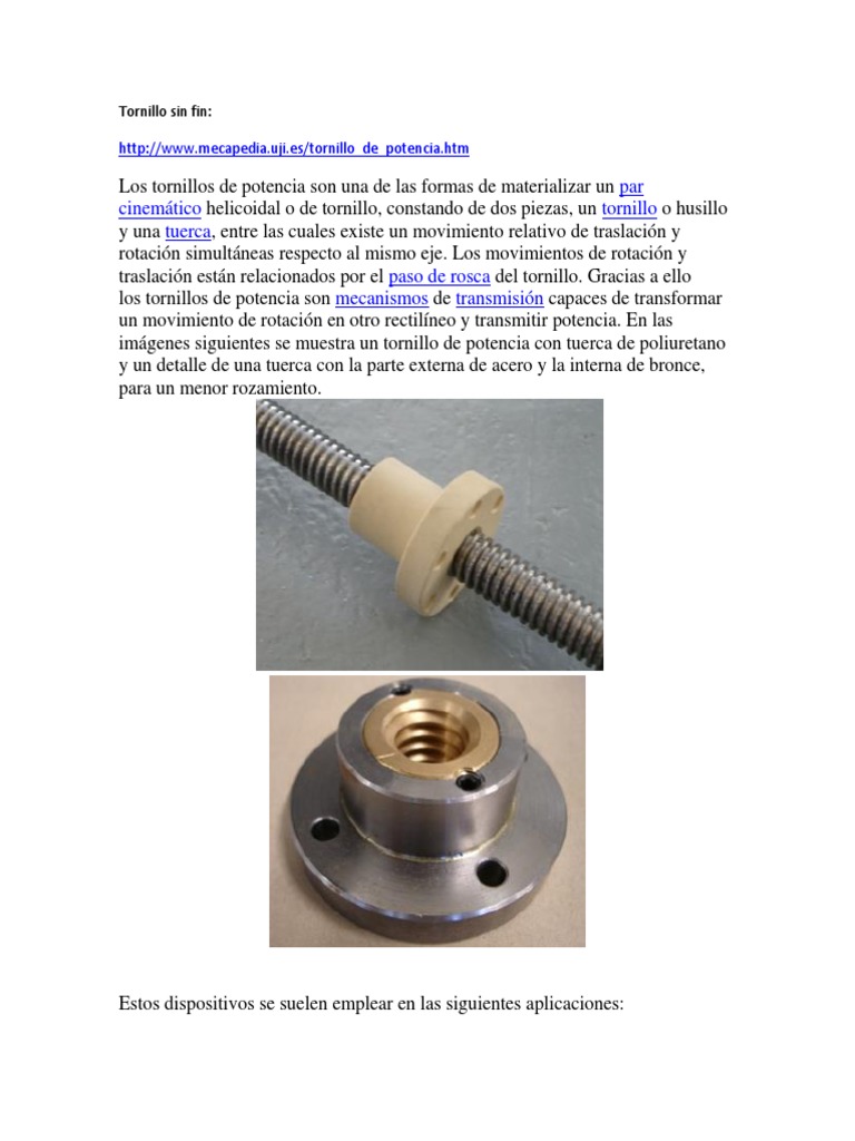 Tornillo Sin Fin y Union Roscada | PDF | Engranaje | Pandeo