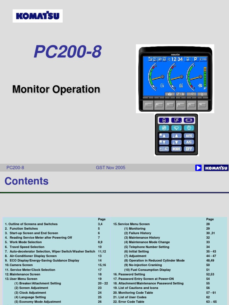 PC200-8 Monitor Operation Guide | PDF | Switch | Menu (Computing)