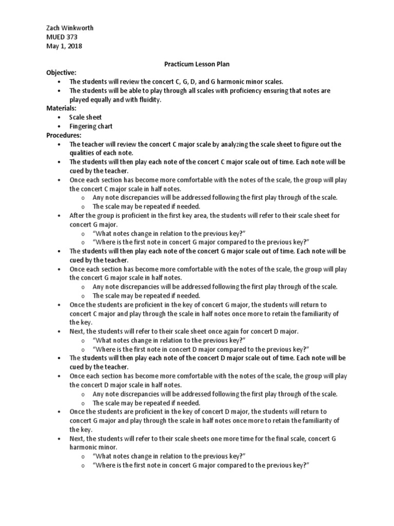 Practicum Lesson Plan | PDF | Scale (Music) | Educational Assessment