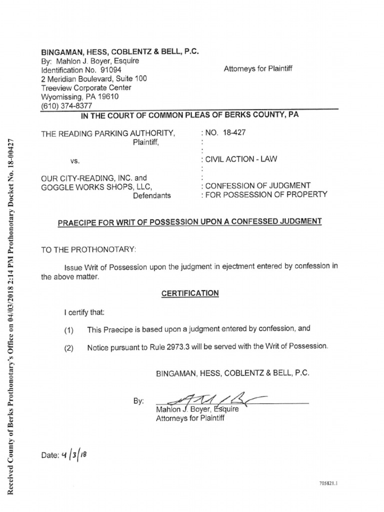 Praecipe For Writ of Possession | PDF