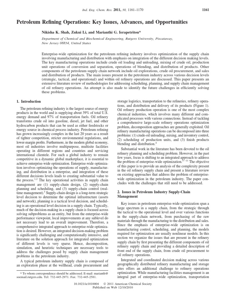 Petroleum Refining Operations: Key Issues, Advances, and Opportunities ...