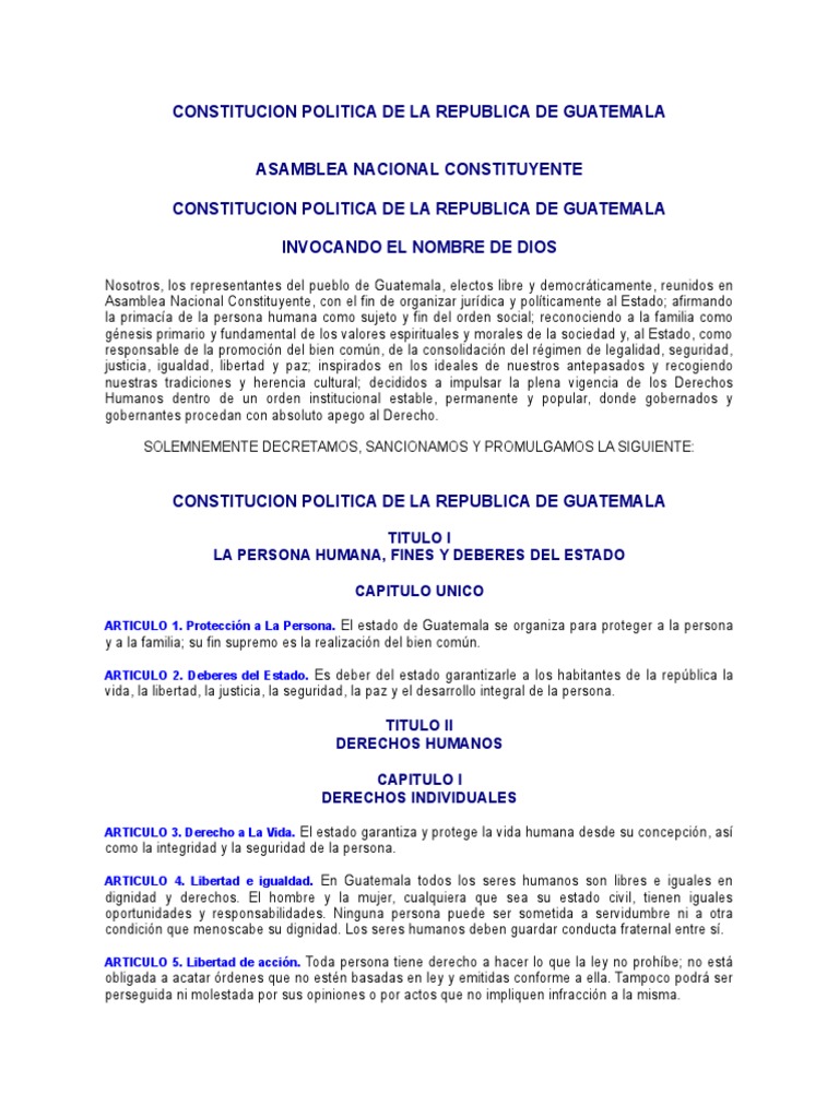 Constitucion Politica de La Republica de Guatemala | PDF | Derecho ...