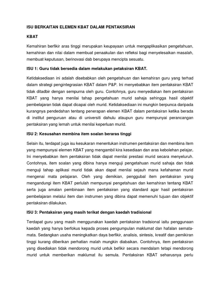 Isu Berkaitan Elemen Kbat Dalam Pentaksiran | PDF