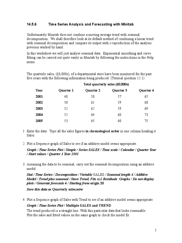 Time Series Analysis and Forecasting With Minitab | PDF | Time Series | Errors And Residuals