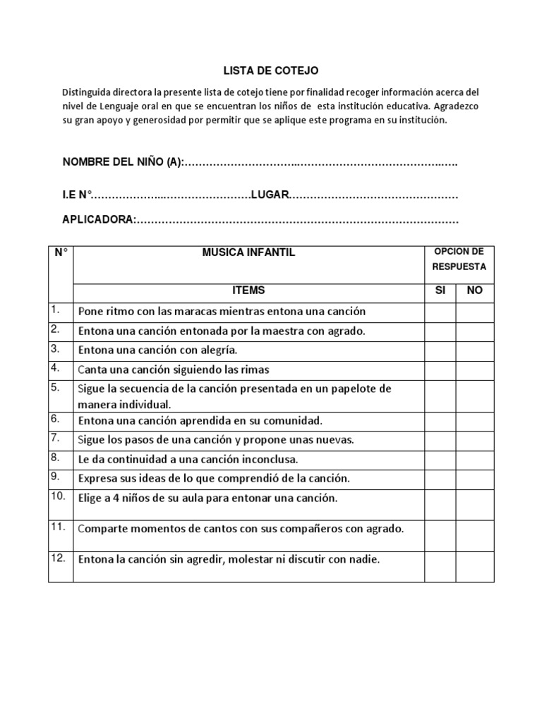 Instrumento - Lista de Cotejo | Educación avanzada