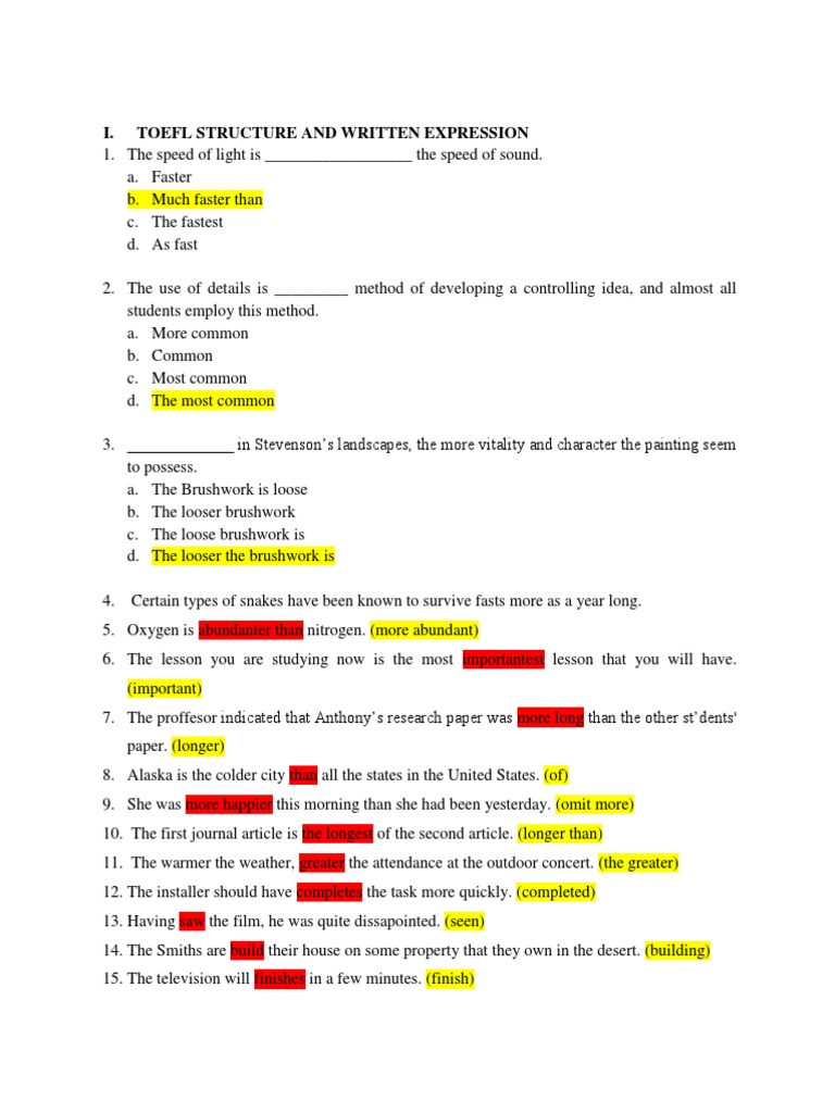 I. Toefl Structure and Written Expression | PDF