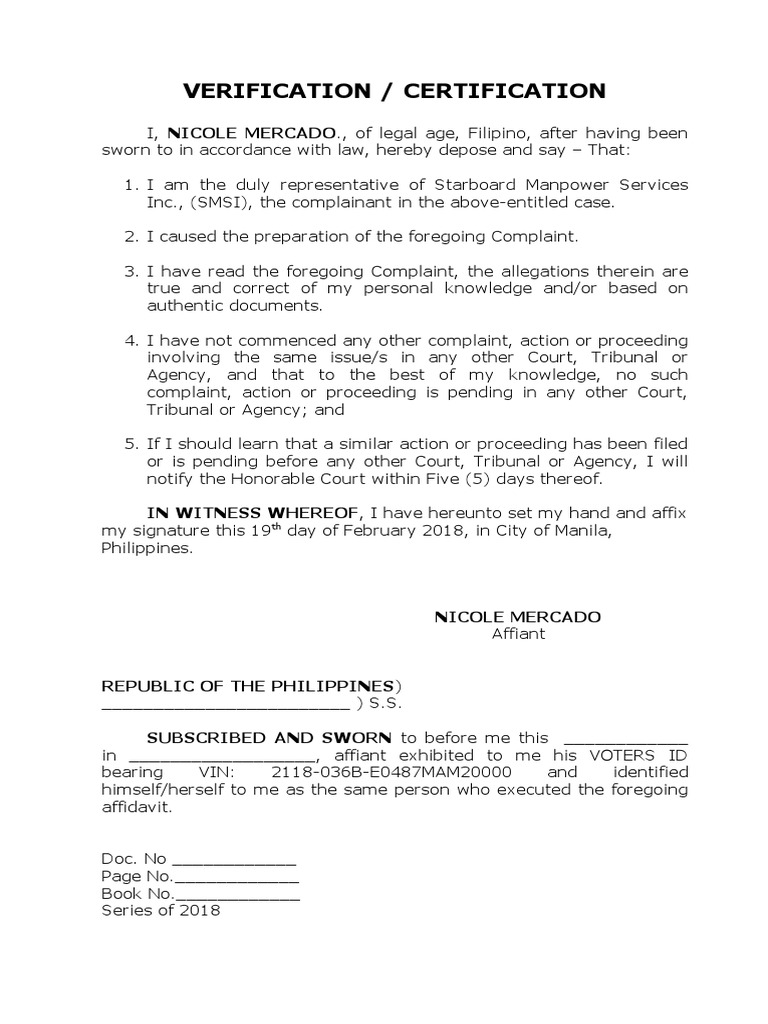 Verification - Certification Non Forum Shopping | PDF