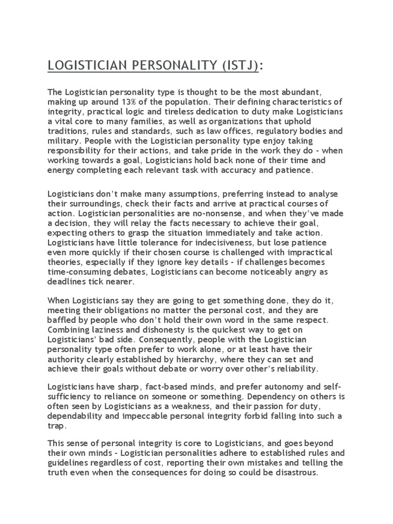 Logistician Personality Istj | PDF | Personality Type | Integrity
