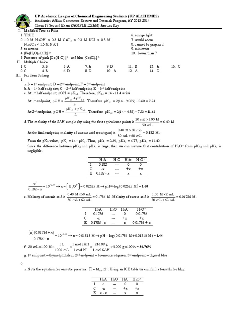 Chem17 LE2 Answerkey | PDF | Molar Concentration | Mole (Unit)