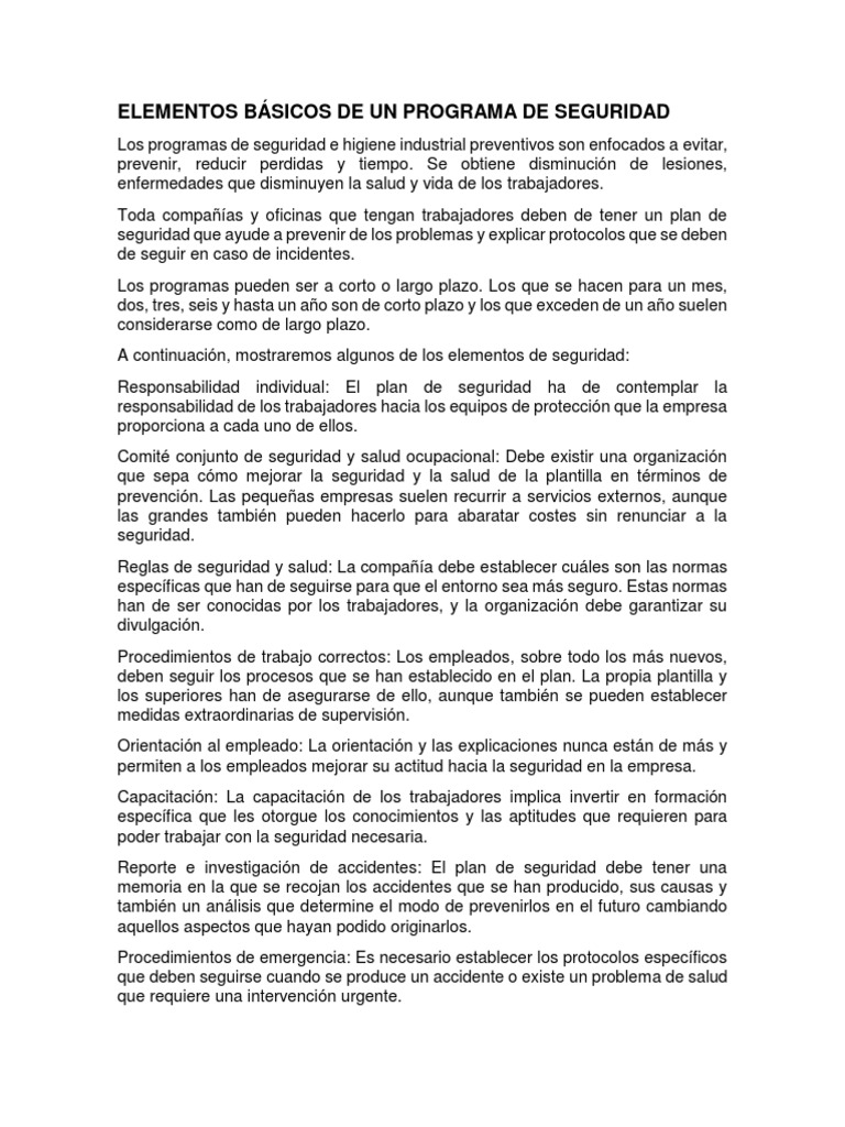 Elementos Básicos de Un Programa de Seguridad | PDF | Seguridad ...