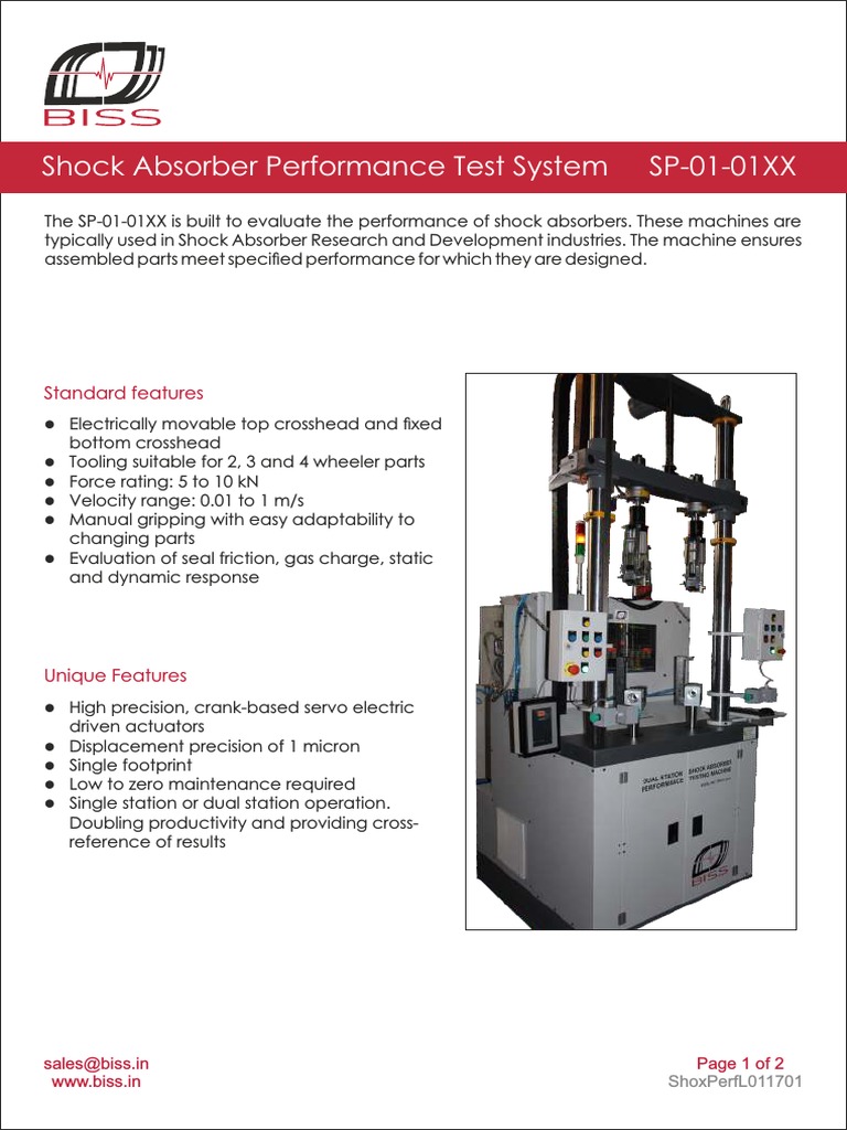 Shock Absorber Performance Test System SP-01-01XX: Standard Features ...