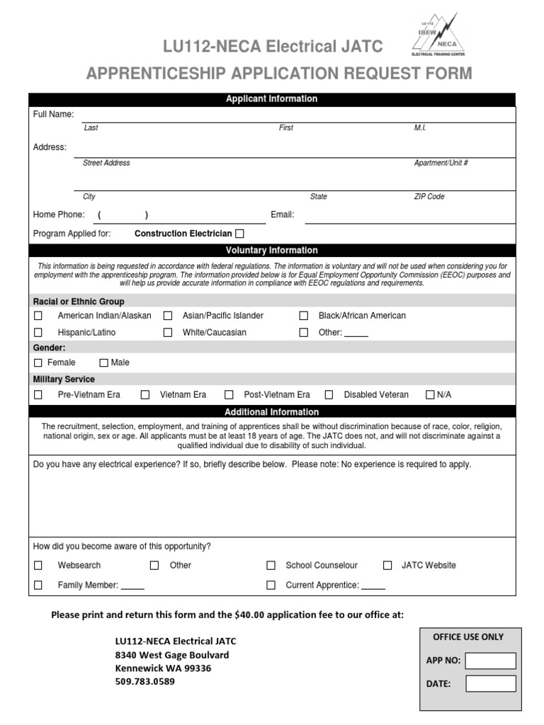 LU112-NECA Electrical JATC Apprenticeship Application Request Form | PDF | Race And Ethnicity In ...