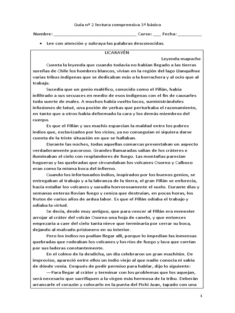 Leyenda de Licarayén y el Pillán | PDF | Volcán | Naturaleza