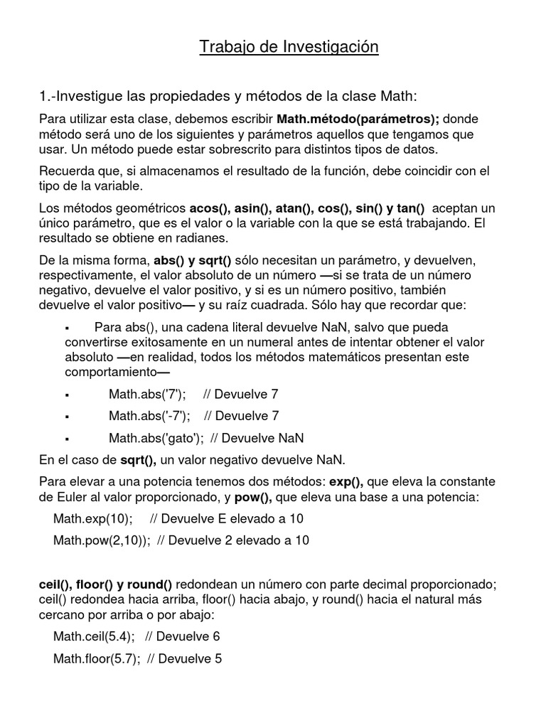 Investigacion Java Clase Math | PDF | Raíz cuadrada | Funciones ...
