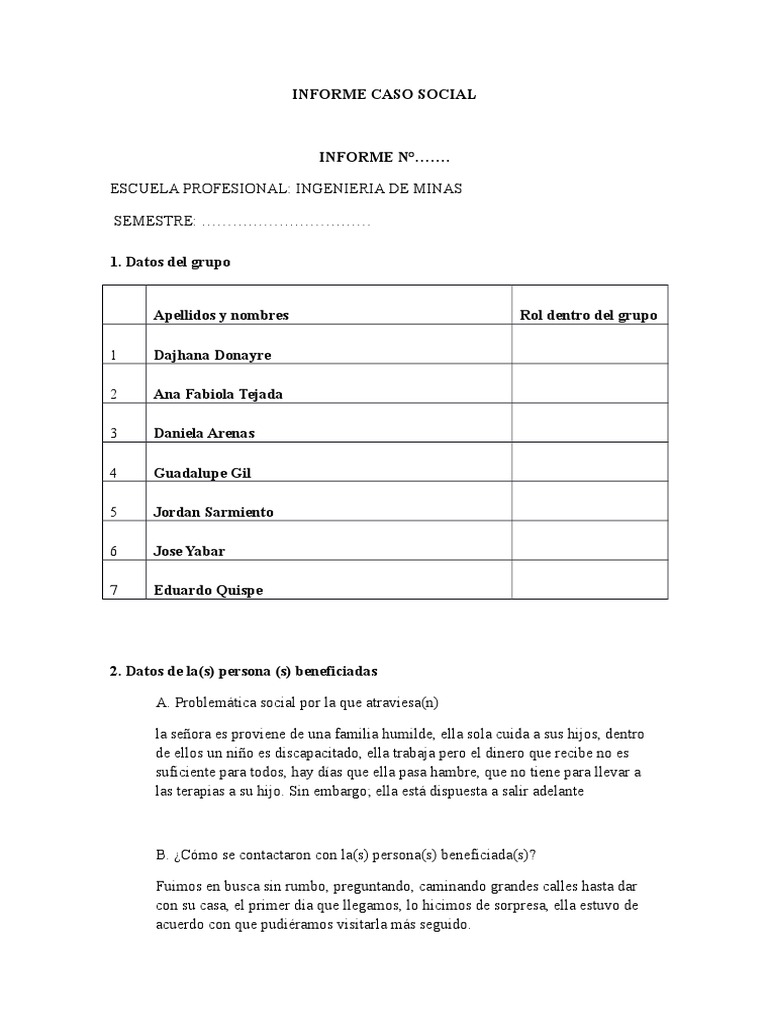Modelo de Informe Caso Social | PDF