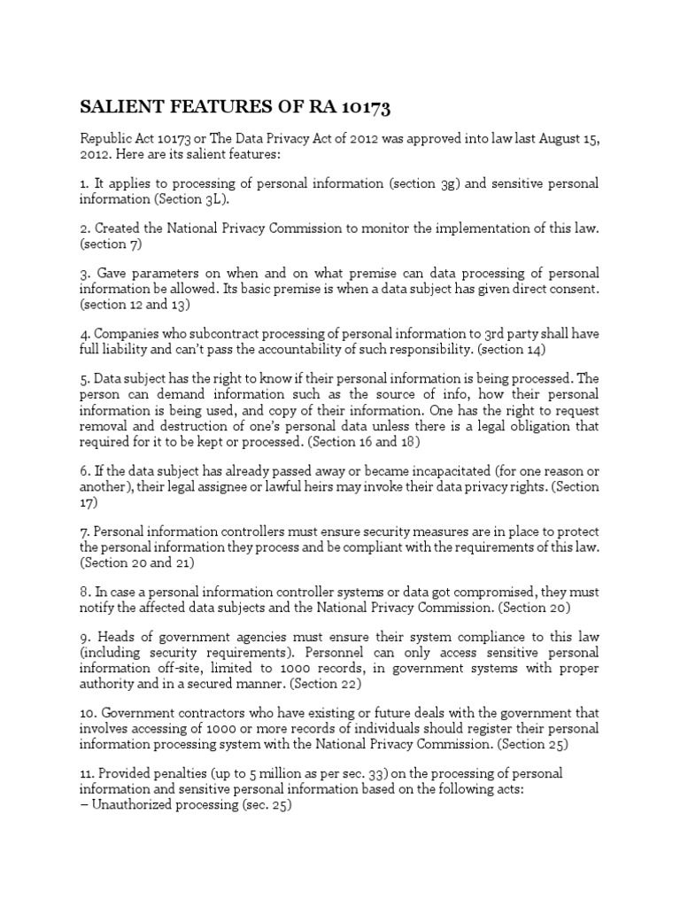 Salient Features of Ra 10173 | Personally Identifiable Information ...