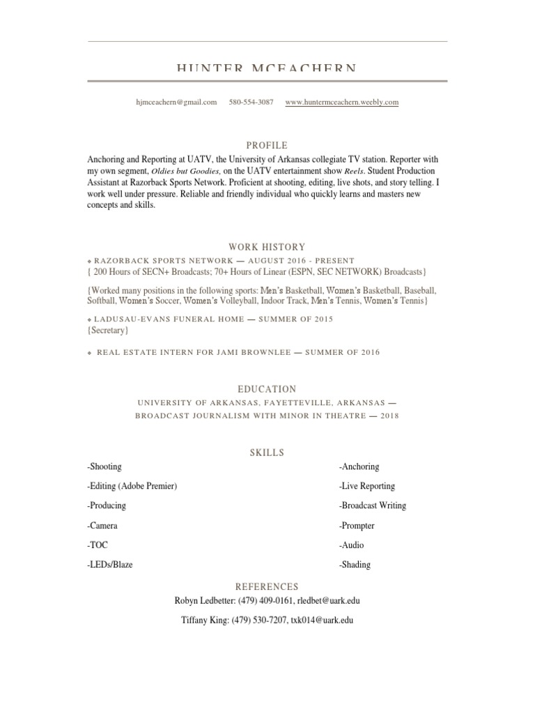 Hunter Mceachern Career Resume Word New | PDF