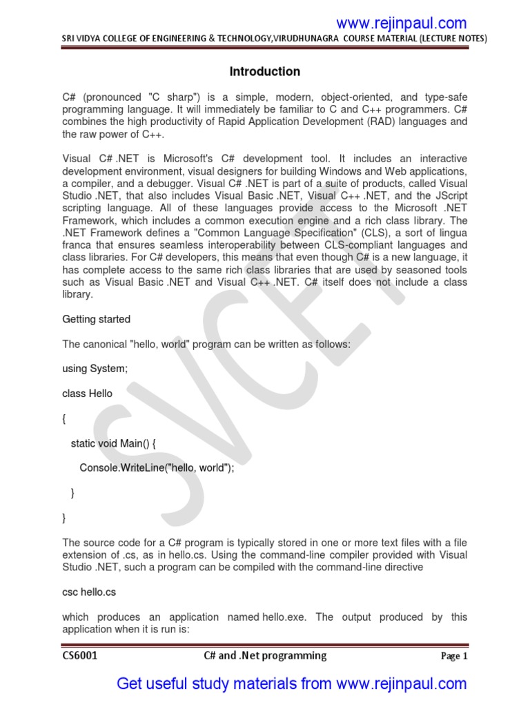 C And Net Programming Guide Pdf C Sharp Programming Language Data Type