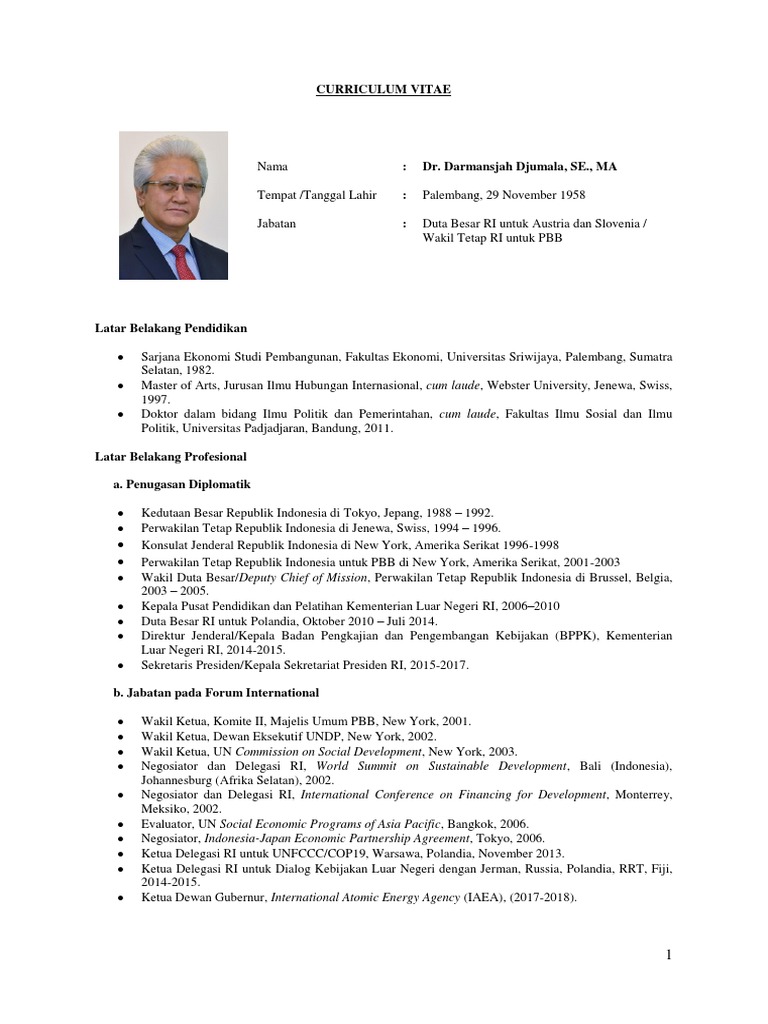 Cv Singkat Duta Besar Darmansjah Djumala Rev Pdf