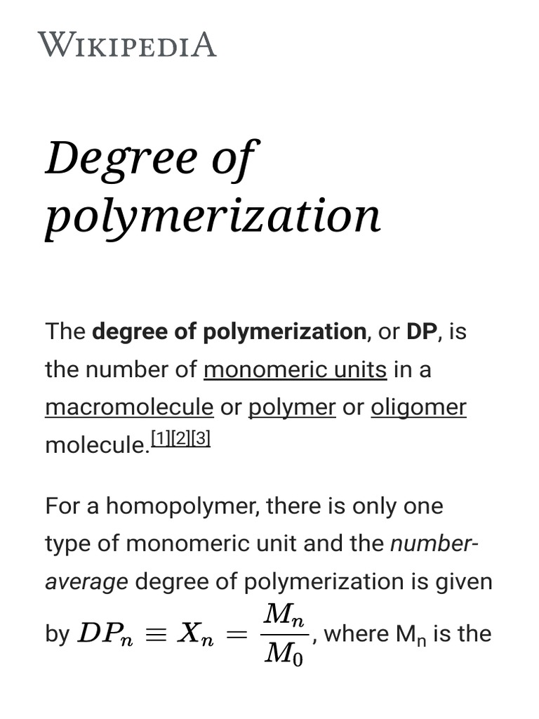 Degree of Polymerization - Wikipedia | Polymerization | Polymers