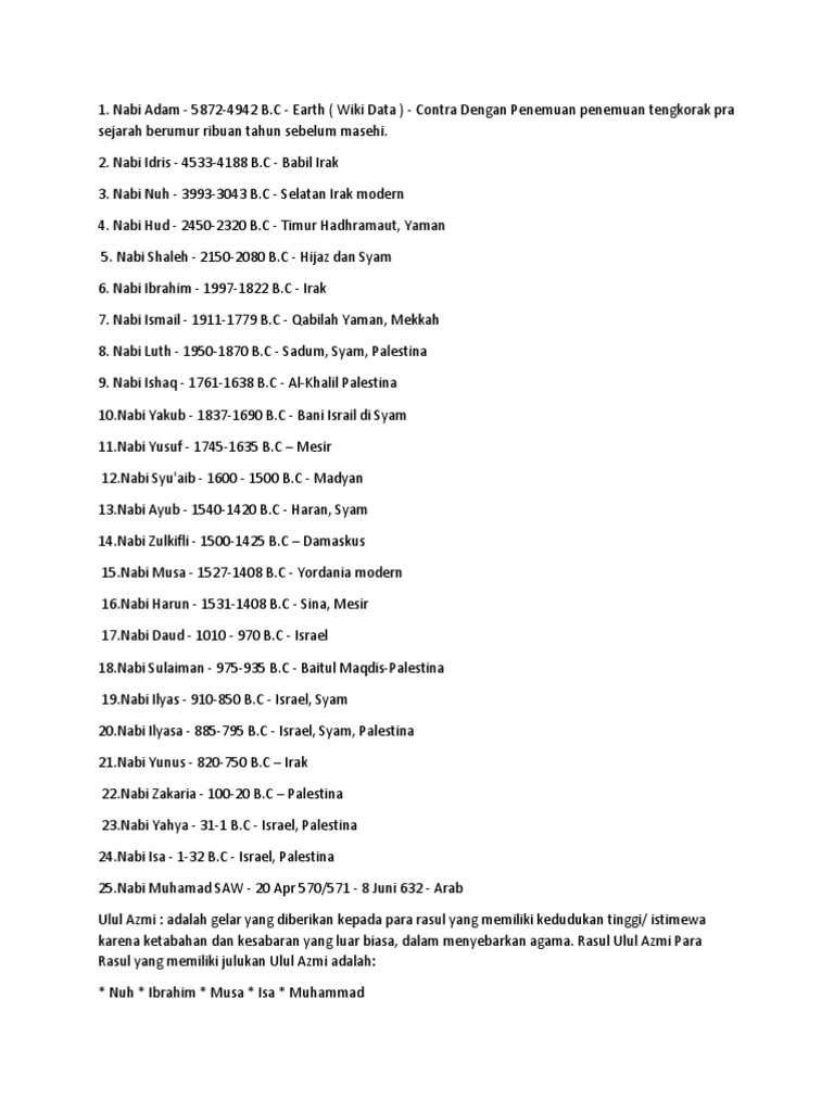 Urutan 25 Nabi dan Rasul Ulul Azmi | PDF | Ilmu Sosial | Perjalanan