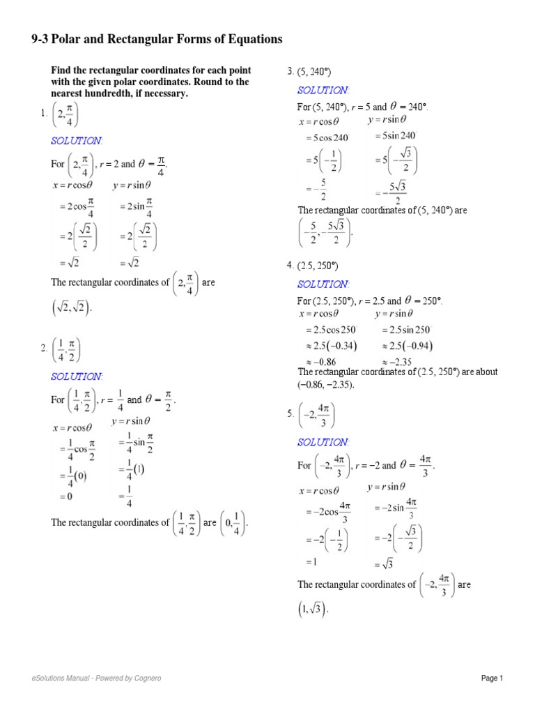 9-3 Polar and Rectangular Forms of Equations | Download Free PDF ...