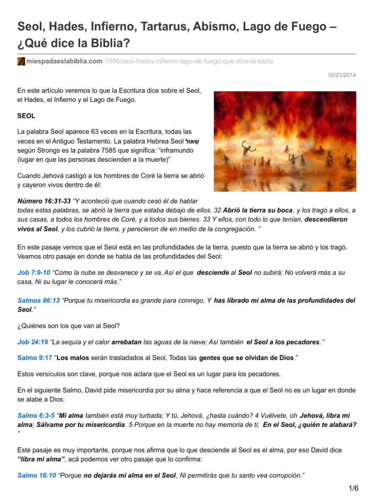 Seol Hades Infierno Tartarus Abismo Lago de Fuego | PDF | Infierno | Creencia religiosa y doctrina