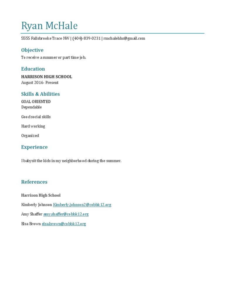 Ryan Mchale: Objective | PDF | Wellness
