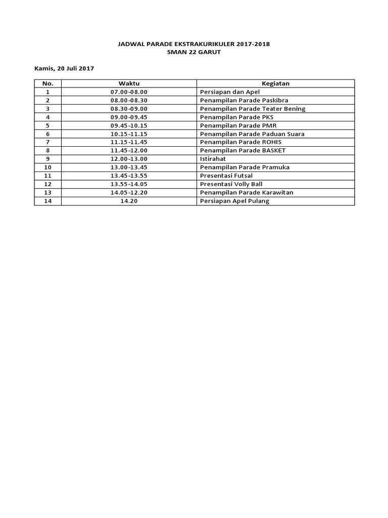 Jadwal Parade Ekstrakurikuler 2017 | PDF