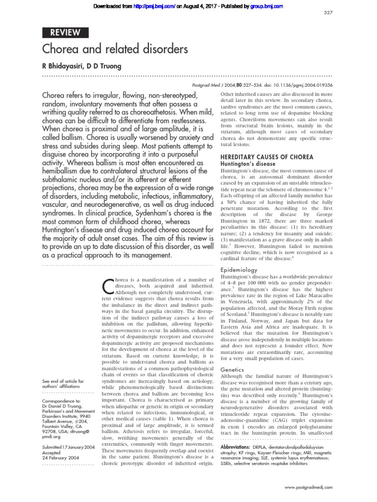 Chorea and Related Disorders | PDF | Dystonia | Neurological Disorders