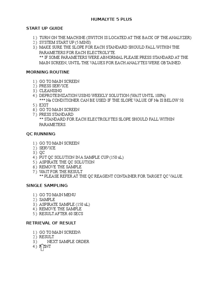 Humalyte 5 Plus Start Up Guide | PDF